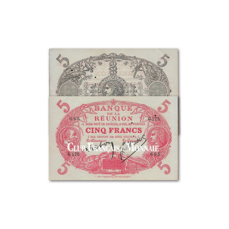 Billet de 5 Francs Rouge de la Réunion 1944 SUP+ - Trésor du Patrimoine