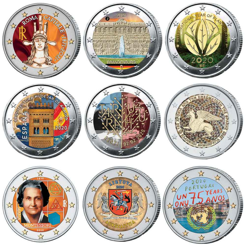 2 Euro commémoratives colorisées