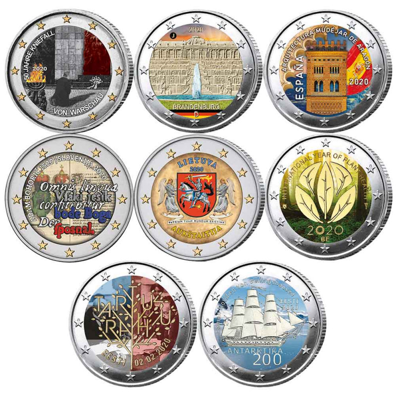 2 Euro commémoratives colorisées