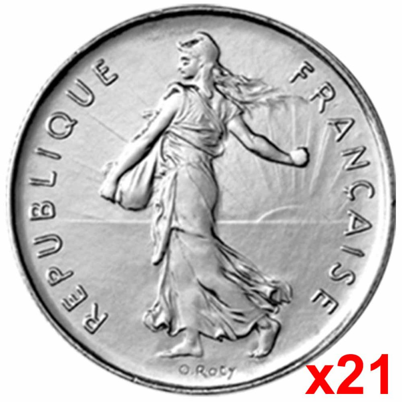 Lot de 21 pièces de 1 Franc Semeuse 1960 à 1999 - Trésor du Patrimoine