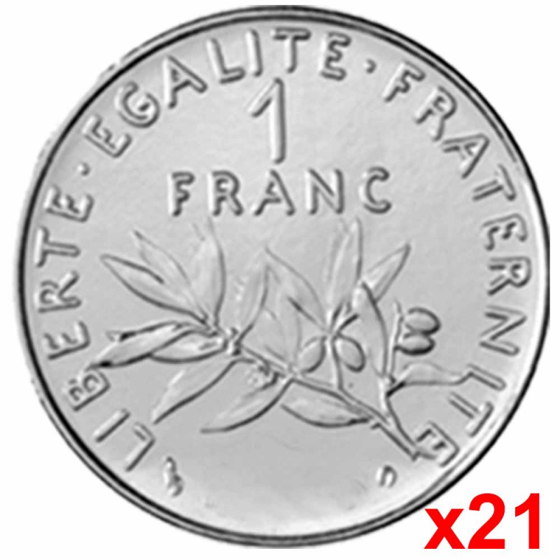 Lot de 21 pièces de 1 Franc Semeuse 1960 à 1999 - Trésor du Patrimoine