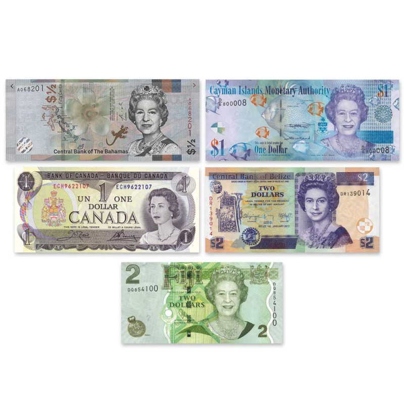 Lot de 5 billets Elisabeth II - Trésor du Patrimoine