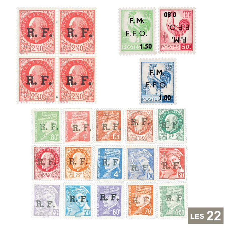 Lot de 22 timbres Libération de la France - Trésor du Patrimoine