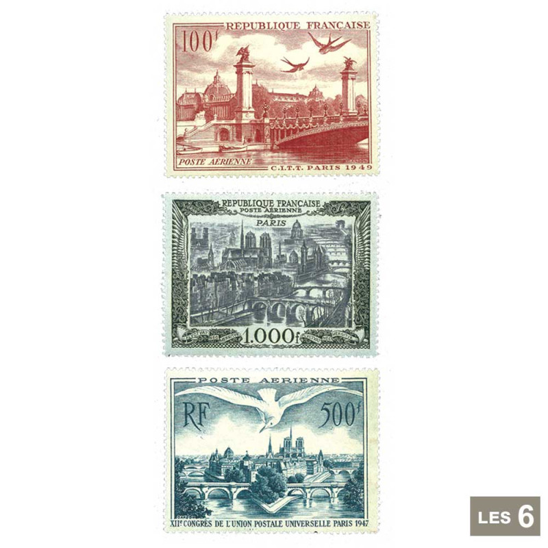 Lot de 6 timbres grand format Poste Aérienne - Trésor du Patrimoine