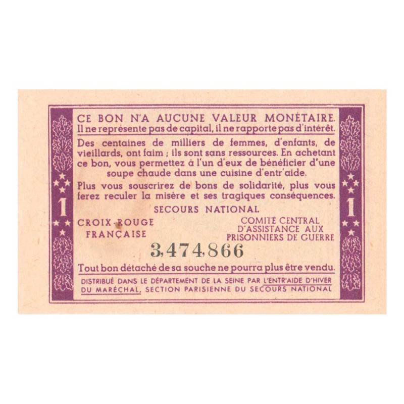 Bon de solidarité France 1940-1944 - Régime de Vichy - Trésor du Patrimoine