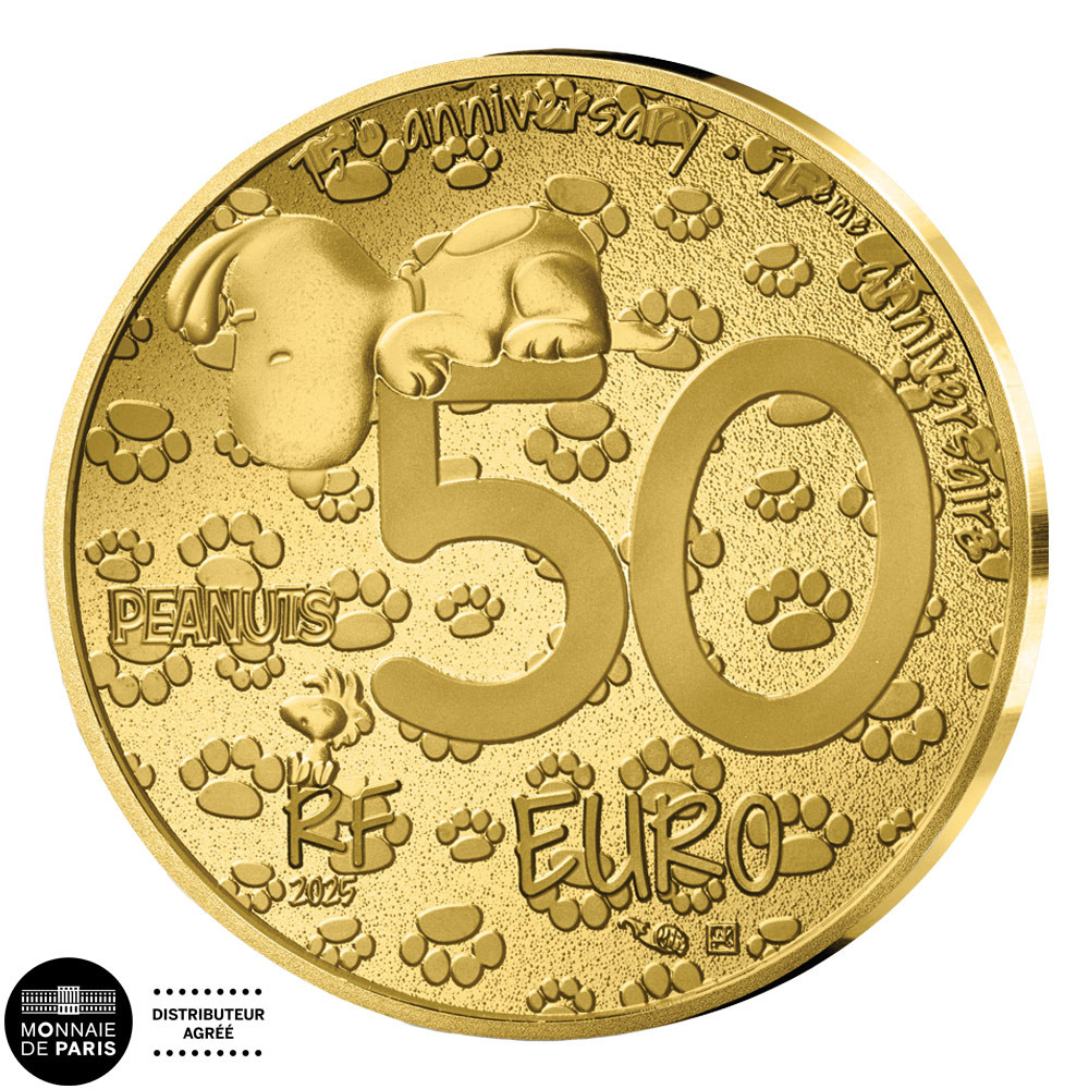 50 Euro Or France BE 2025 - Snoopy - Trésor du Patrimoine