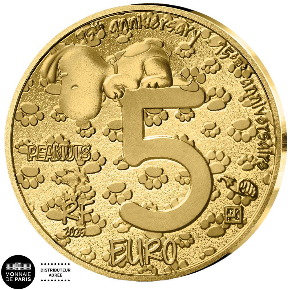 5 Euro Or France BE 2025 - 75 ans de Snoopy - Trésor du Patrimoine